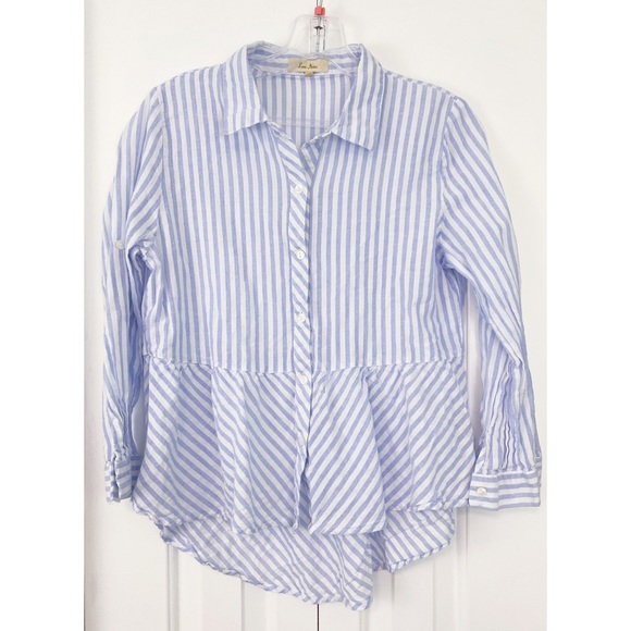 Love Notes | Tops | Love Notes Blue Striped Hi Low Long Sleeve Shirt ...